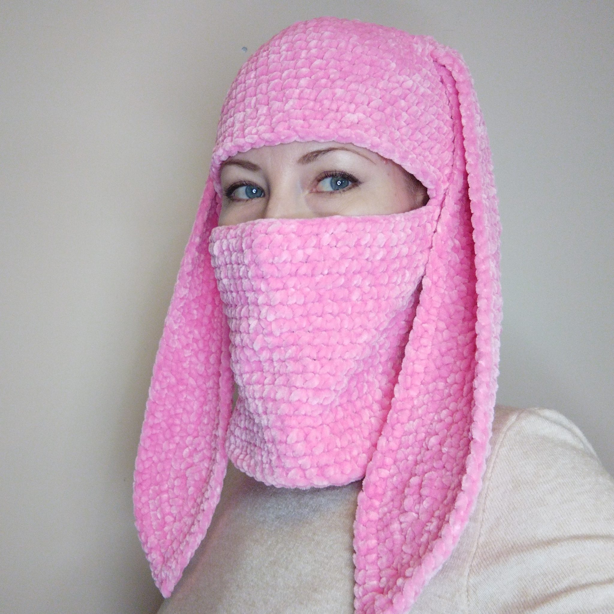 Pink bunny balaclava with rabbit ears Kawaii bunny balaclava
