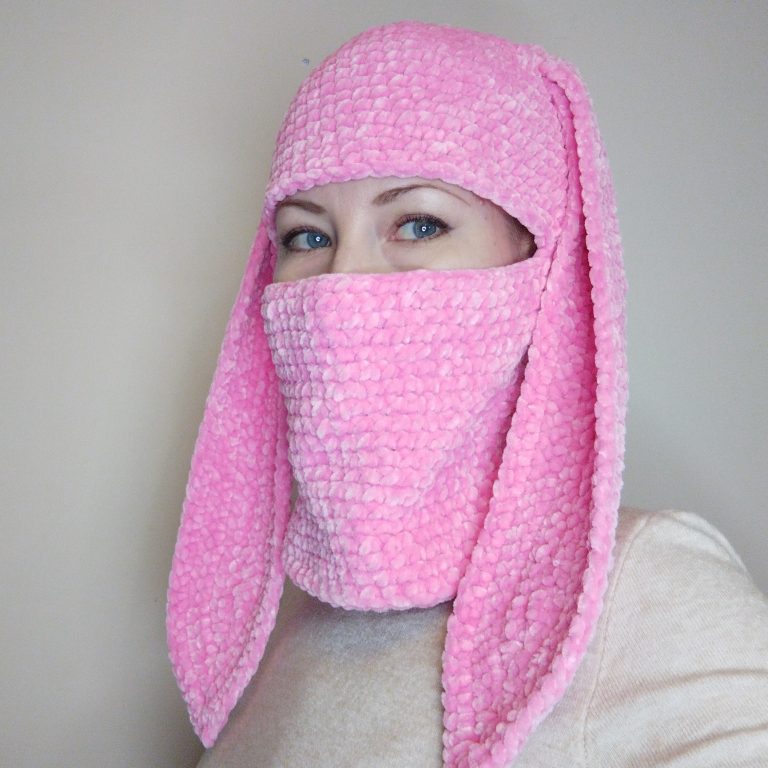Pink bunny balaclava with rabbit ears Kawaii bunny balaclava