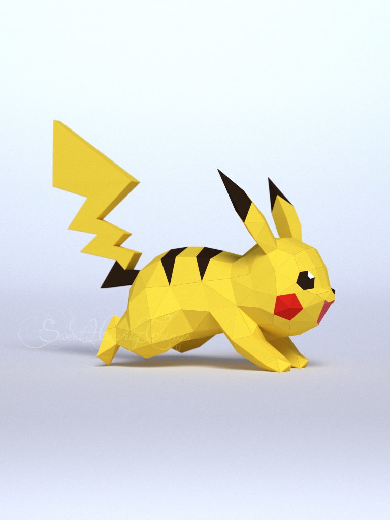 3d Papercraft–Running Pikachu–PDF SVG DXF Studio3 Templates - Crealandia