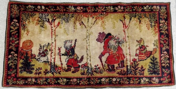 Vintage Kids wall carpet. Antique Soviet Natural Wool Carpet