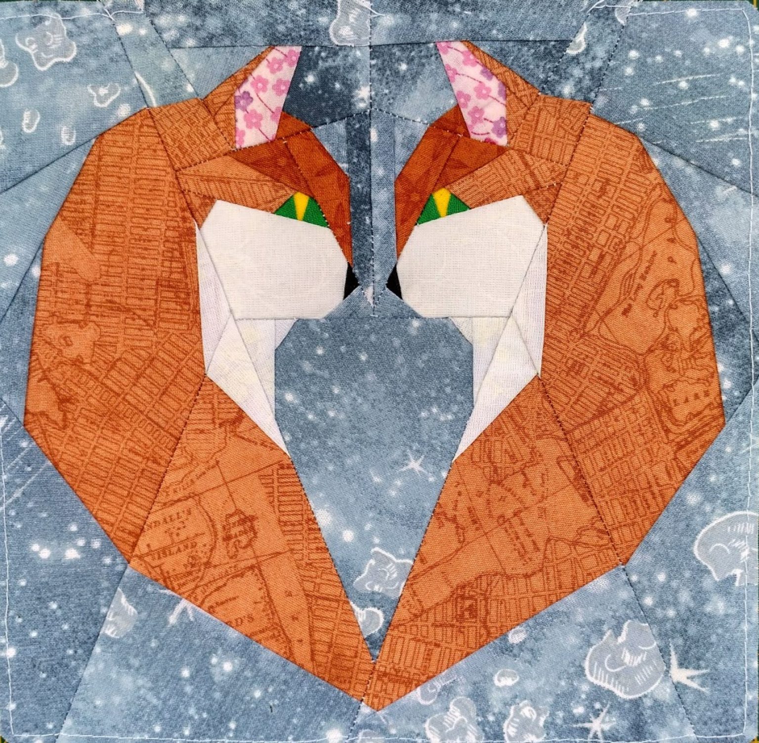 Cat heart Quilt Block PDF Pattern. Paper Piecing