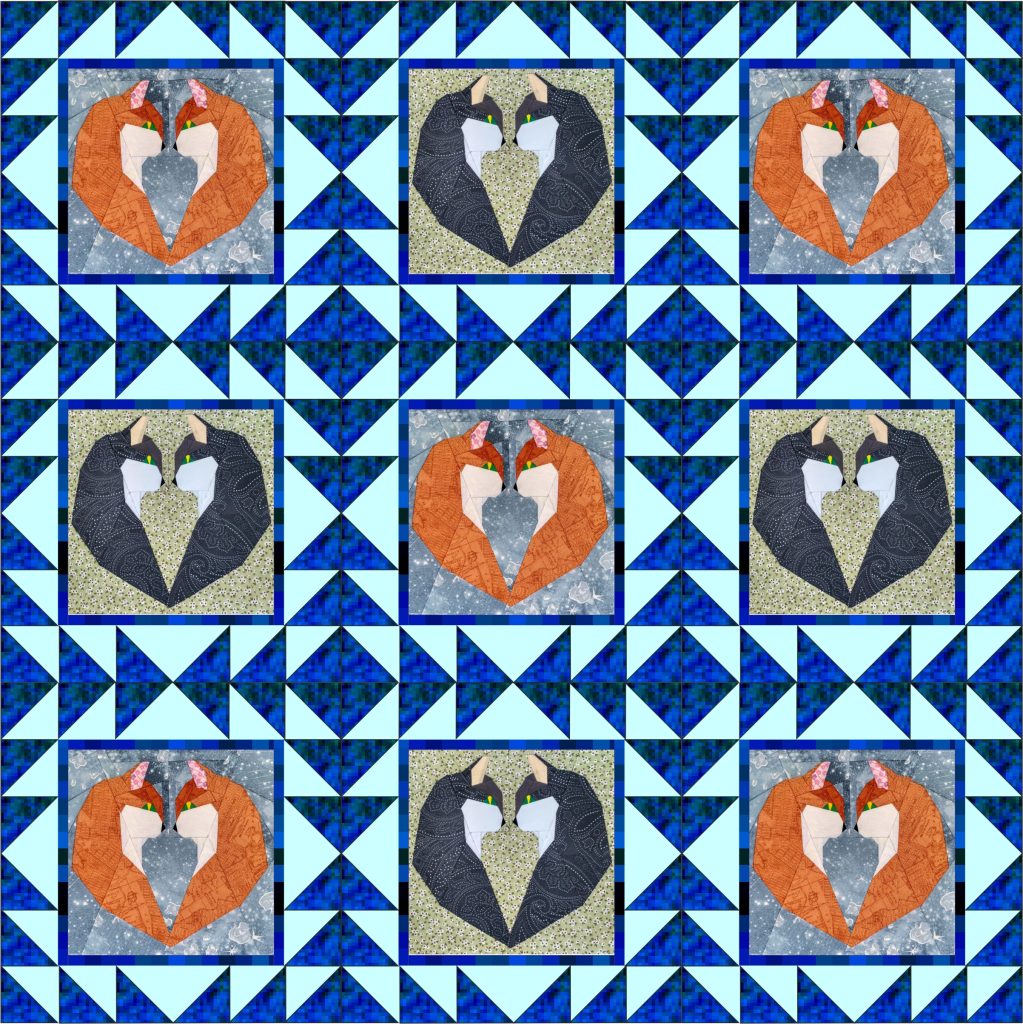 Cat heart Quilt Block PDF Pattern. Paper Piecing