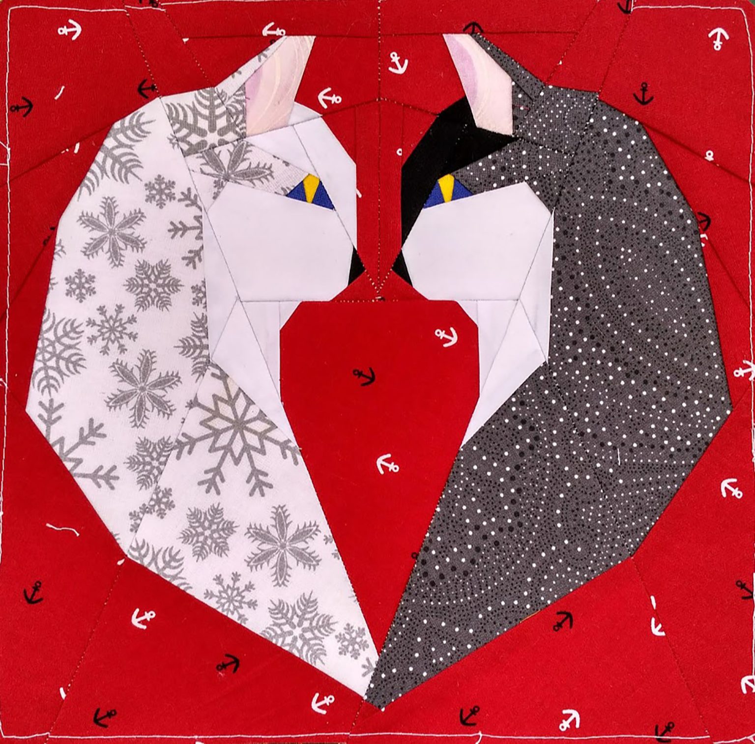 Cat heart Quilt Block PDF Pattern. Paper Piecing