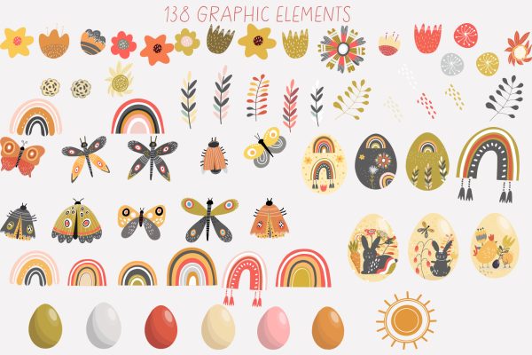 Happy Easter boho hand drawn clipart, DIGITAL item