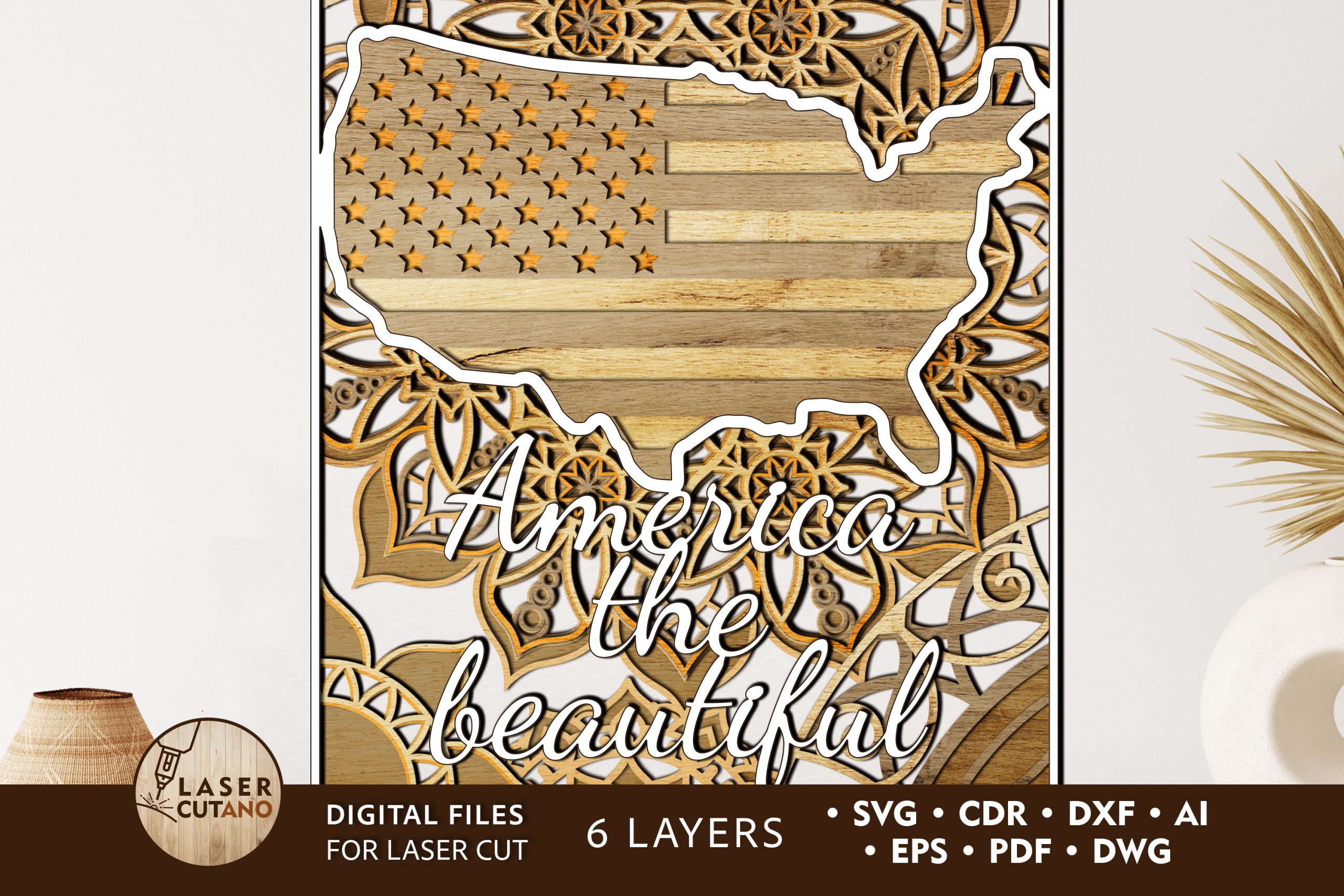 USA Layered Map Multilayer Laser Cut File and for Paper Cut