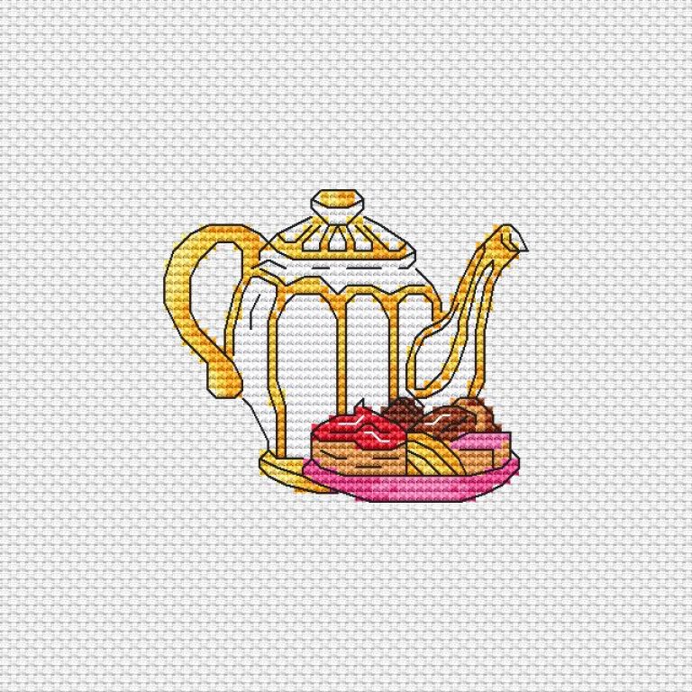 White Teapot Cross Stitch Pattern, Tea Party cross stitch