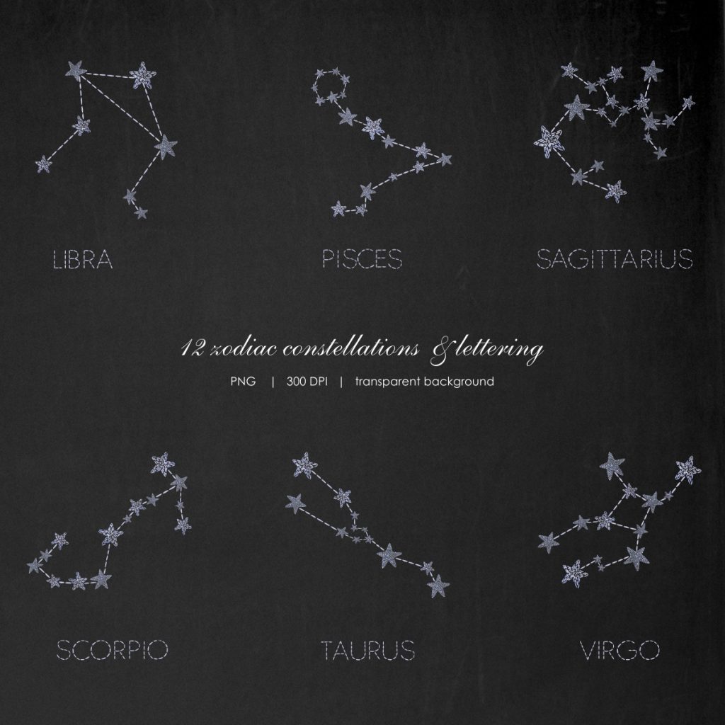 Watercolor Zodiac Constellations clipart - new set 30 PNG