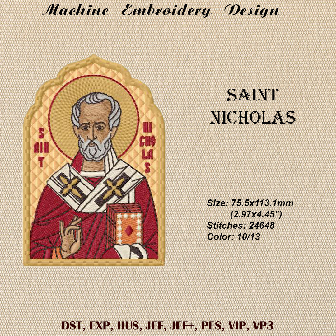 Saint Nicholas icon 3x5 digital machine embroidery design