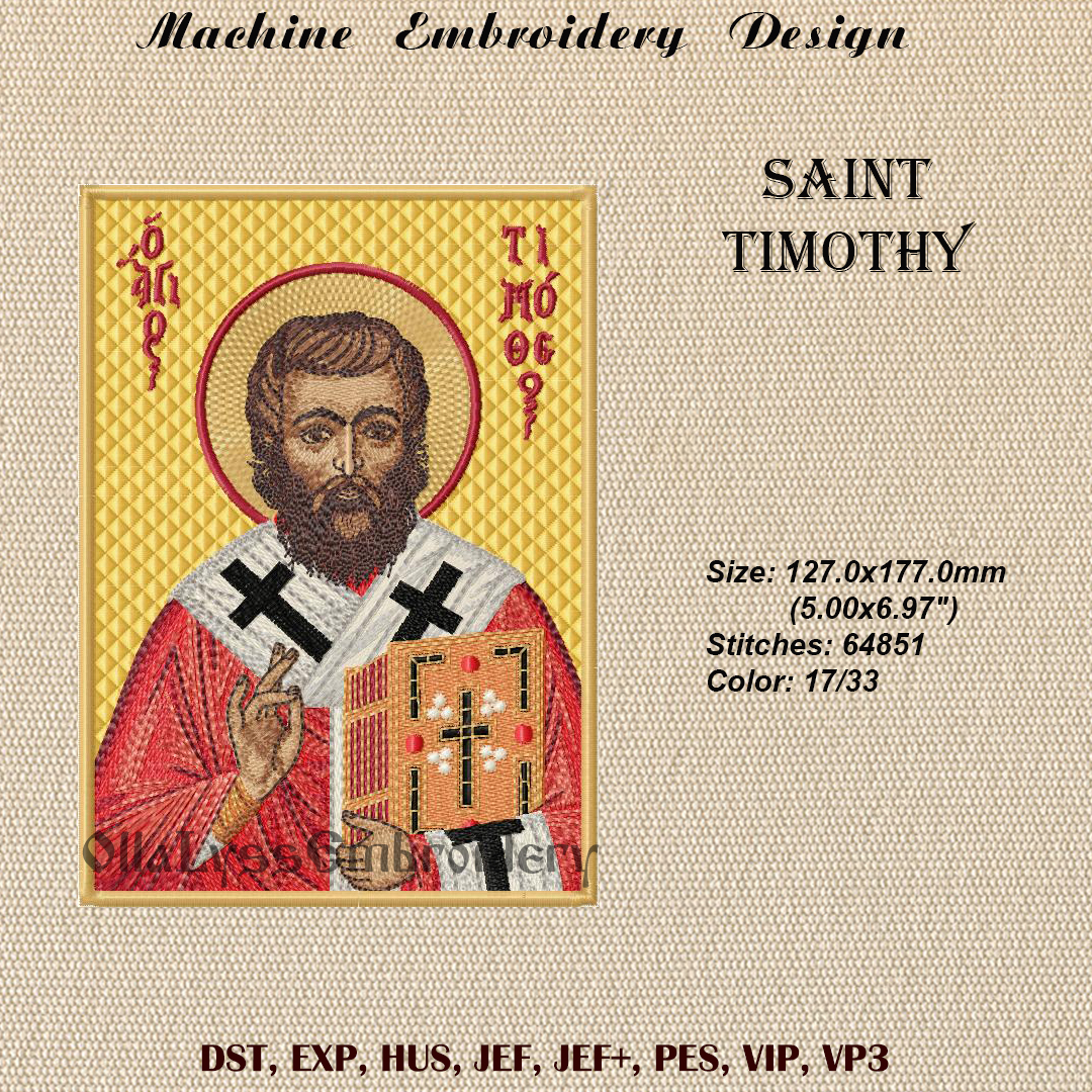 Saint Timothy 5x7 digital machine embroidery design