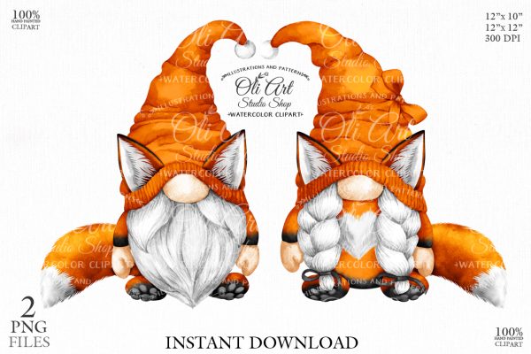 Gnome fox digital clipart, animals, сute characters - Crealandia