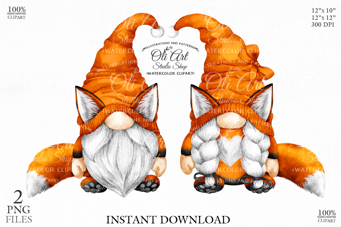 Gnome fox digital clipart, animals, сute characters - Crealandia