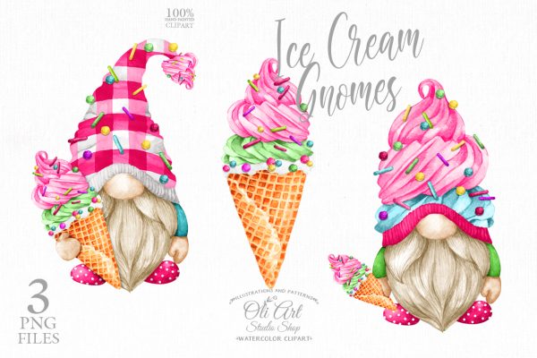 Gnomes & ice cream clipart, сute characters - Crealandia