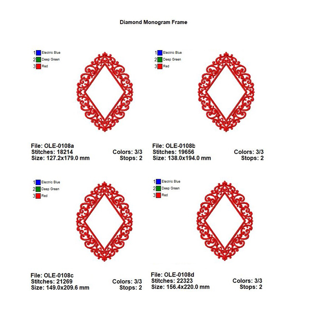 Diamond monogram frame applique machine embroidery design