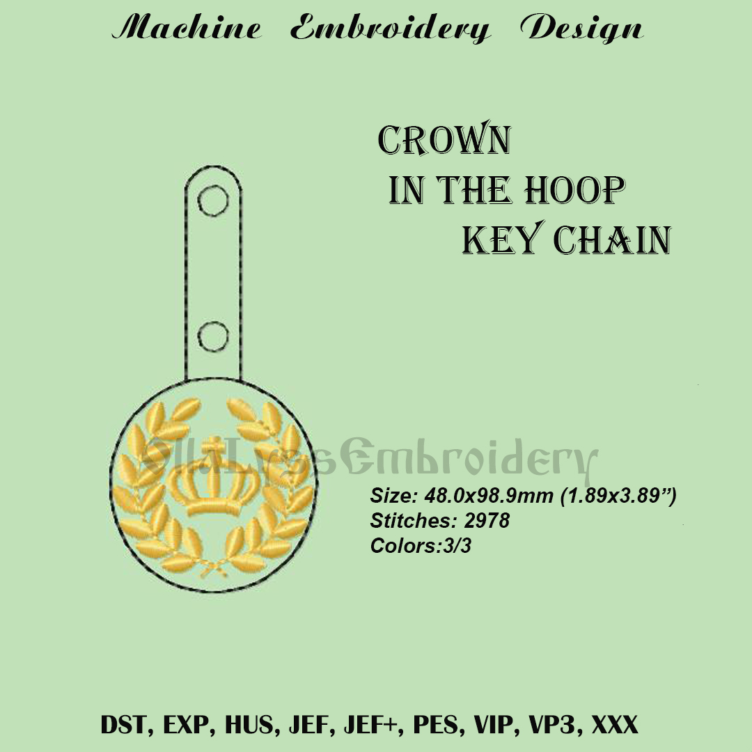 Crown ITH keychain digital machine embroidery design