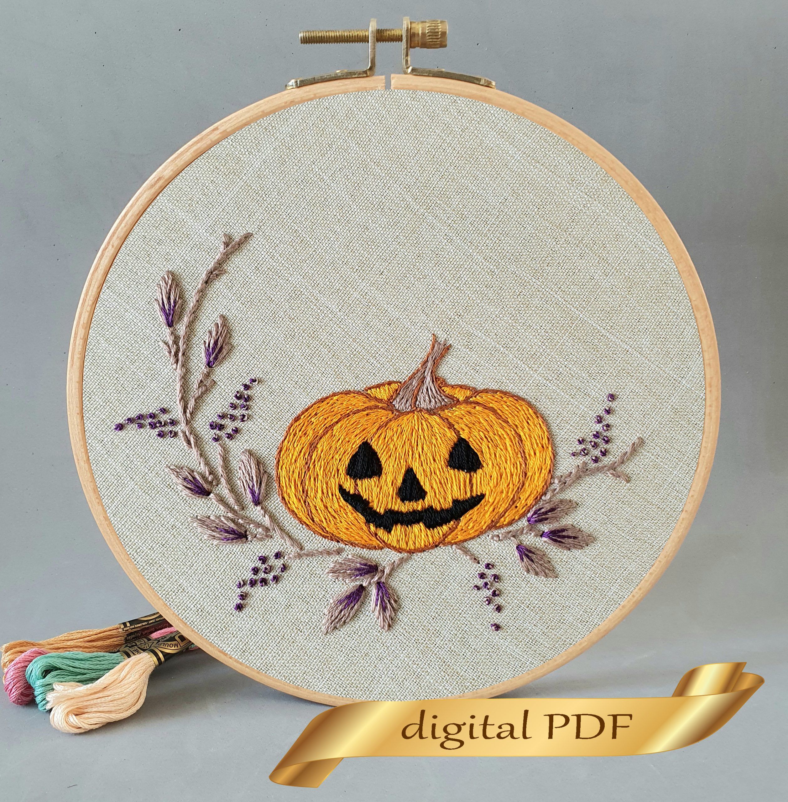 Halloween pumpkin digital pattern PDF for hand embroidery