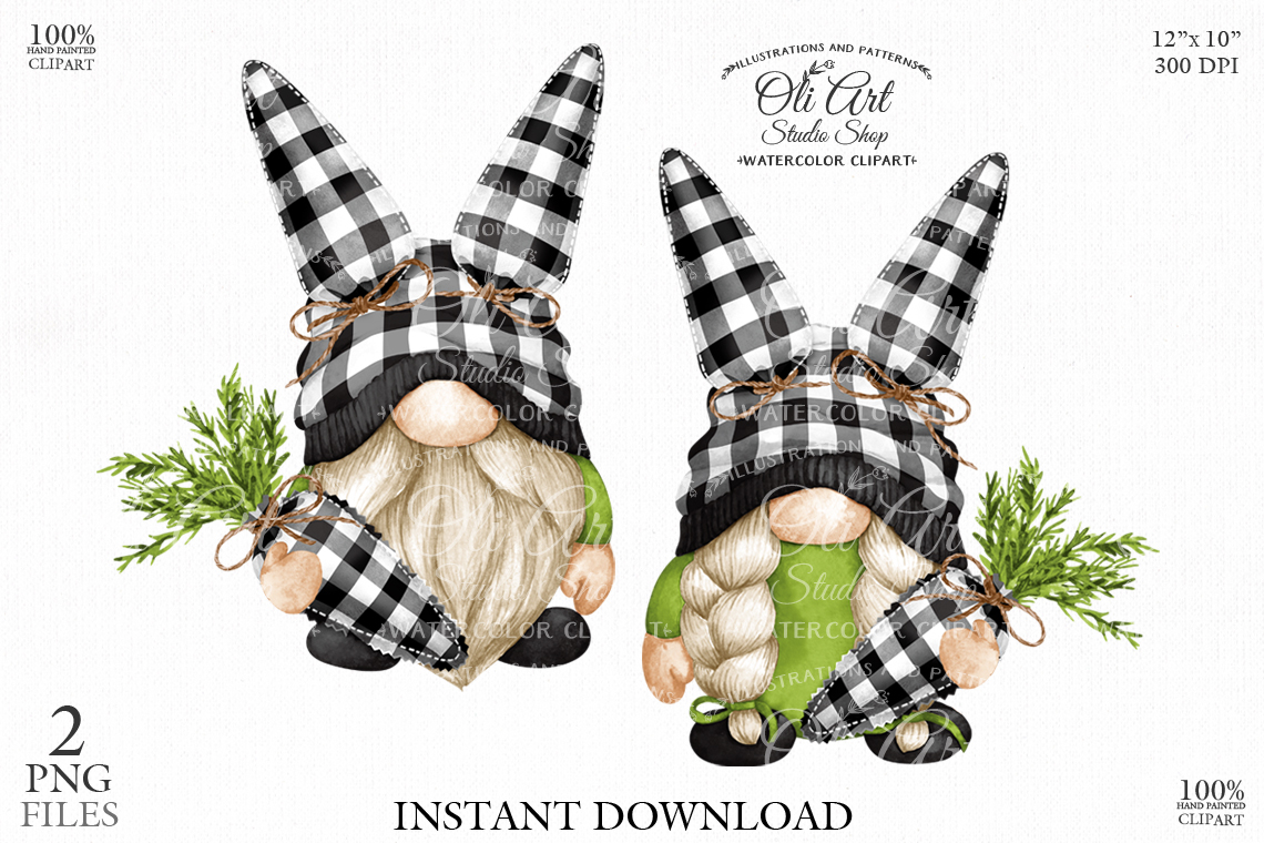 Easter Gnomes PNG, Spring Gnome Clipart, carrot, Buffalo plaid - Crealandia