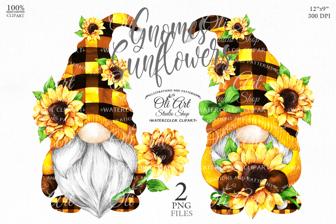 Sunflower Gnomes, PNG clipart, summer gnomes clipart - Crealandia