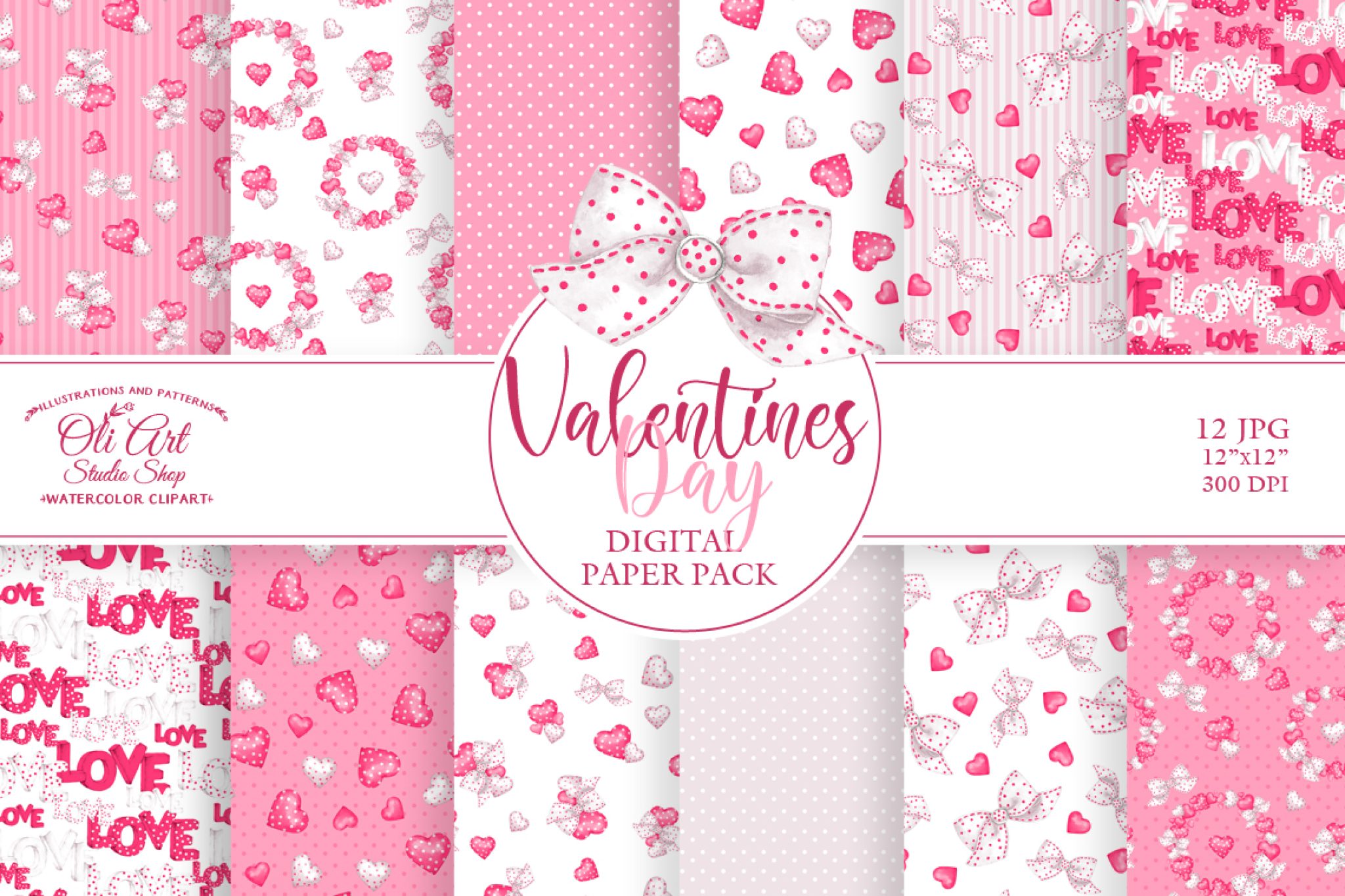 Valentines Day digital paper pack. Valentines Patterns, Love - Crealandia