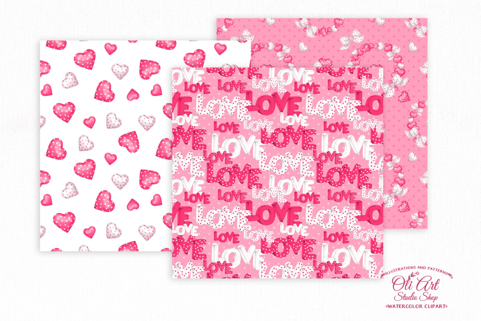 Valentines Day digital paper pack. Valentines Patterns, Love - Crealandia