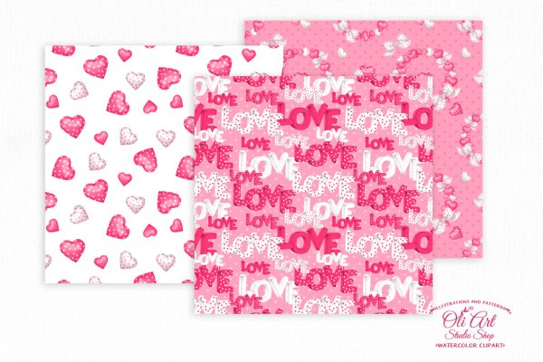 Valentines Day digital paper pack. Valentines Patterns, Love - Crealandia