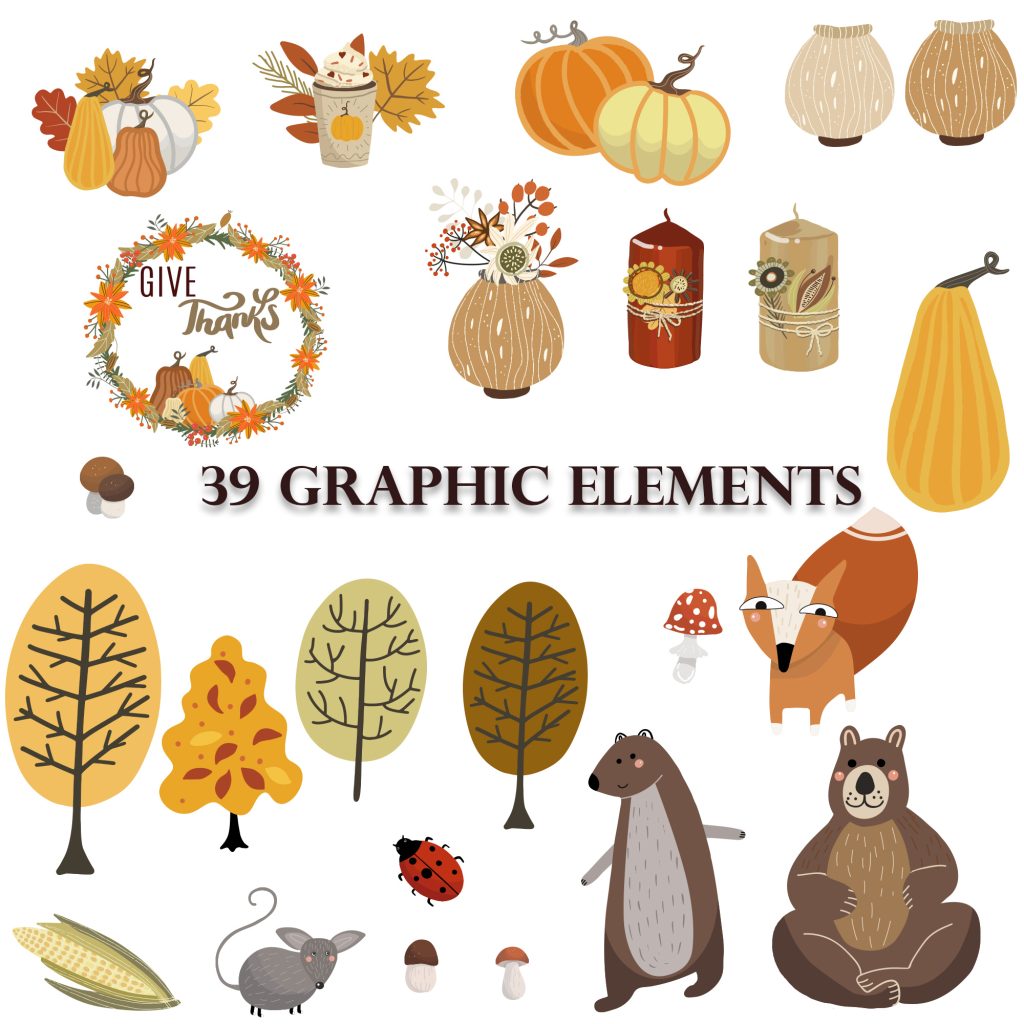 Thanksgiving Frames borders vector Autumn animals clipart