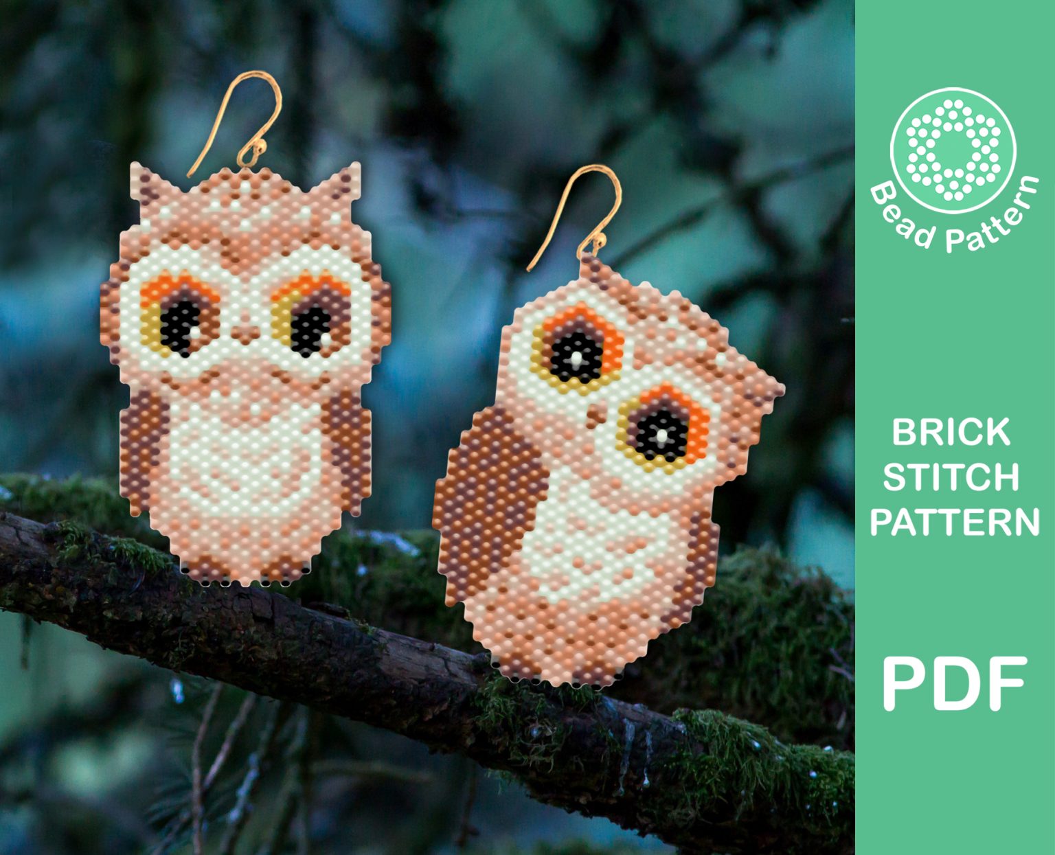 Owl brick stitch earrings pattern PDF miyuki delica