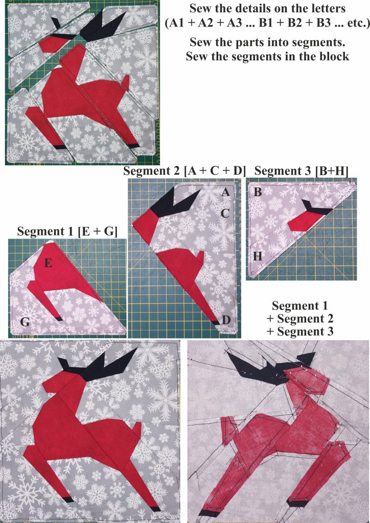 8in Deer Quilt block PDF pattern in technology Paper Piecing