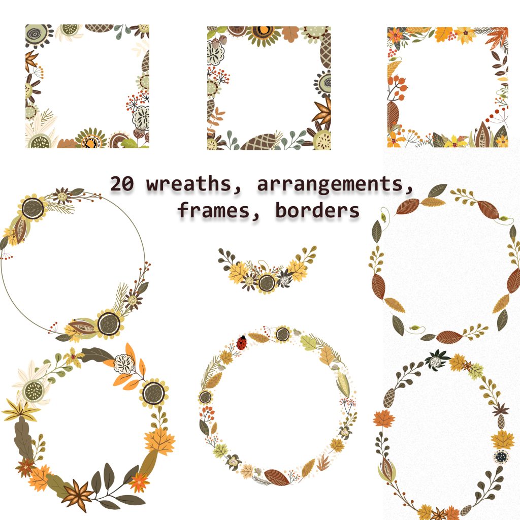 Thanksgiving Frames borders vector Autumn animals clipart