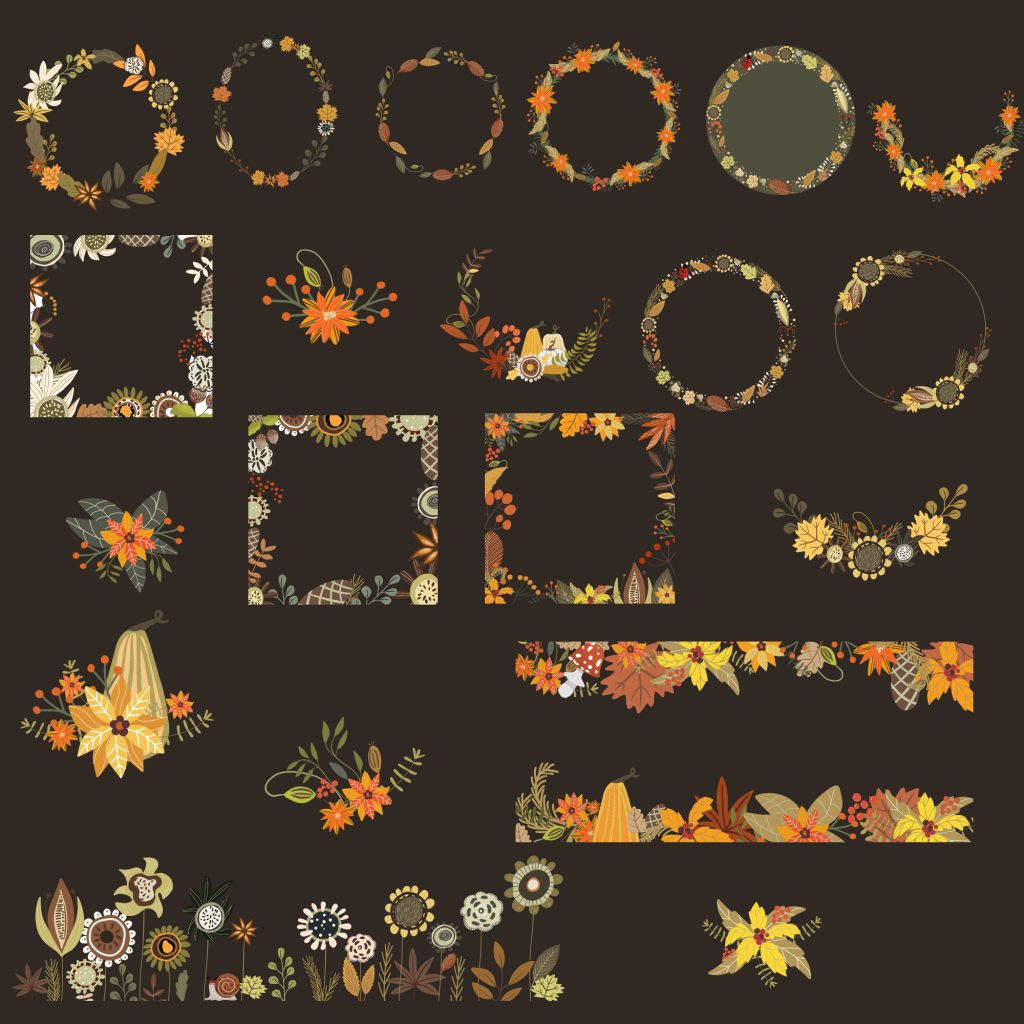 Thanksgiving Frames borders vector Autumn animals clipart
