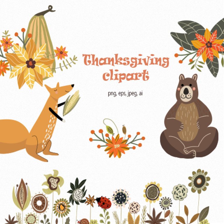 Thanksgiving Frames borders vector Autumn animals clipart