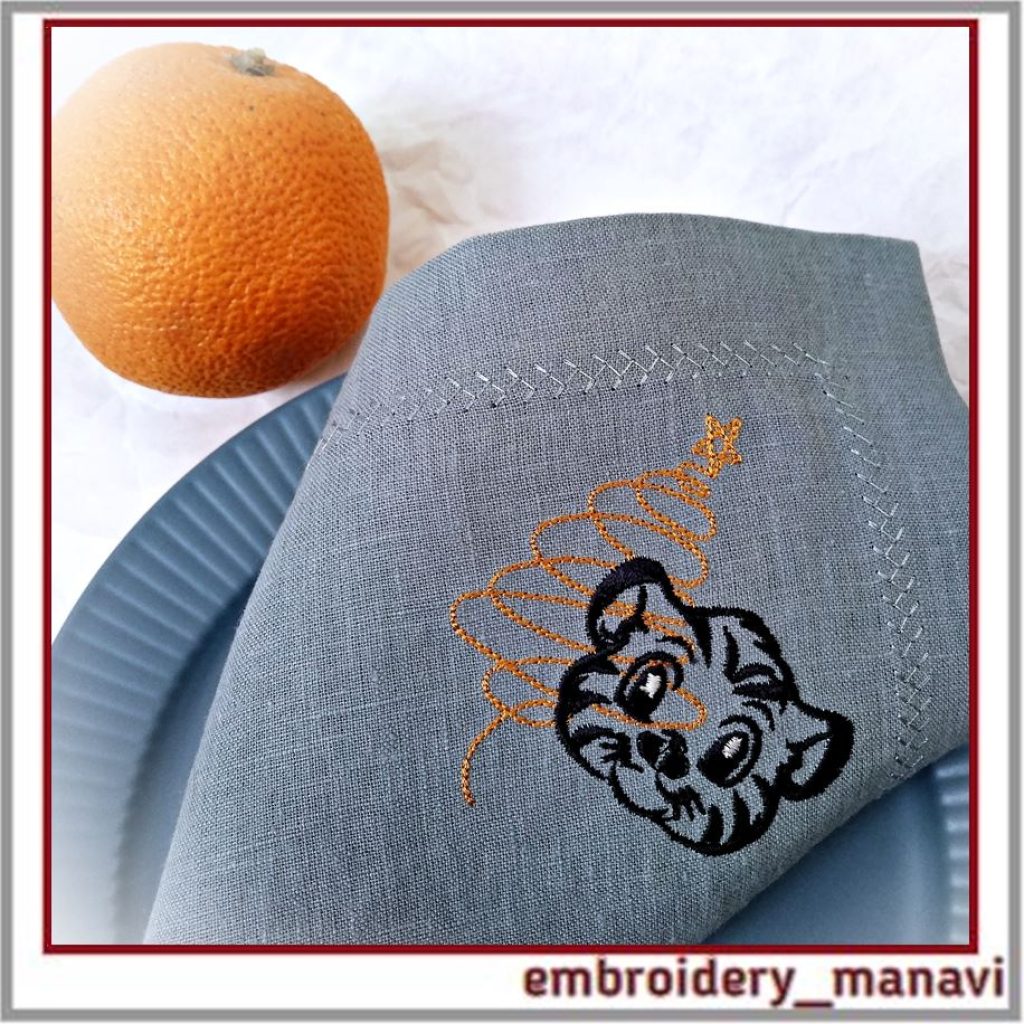 Tiger cub and tree. Digital Machine Embroidery Design.