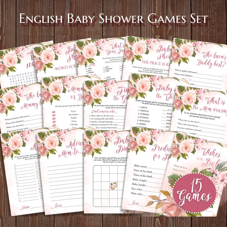 Floral baby shower games bundle printable