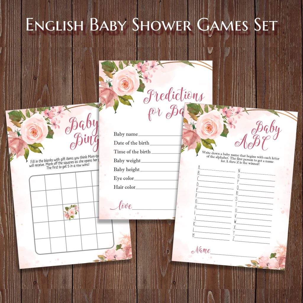 Floral baby shower games bundle printable