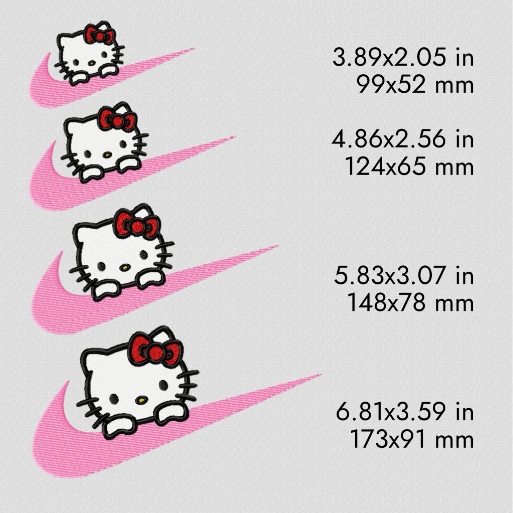 Nike Kitty Embroidery Design, swoosh Hello file DST PES, 4 sizes ...
