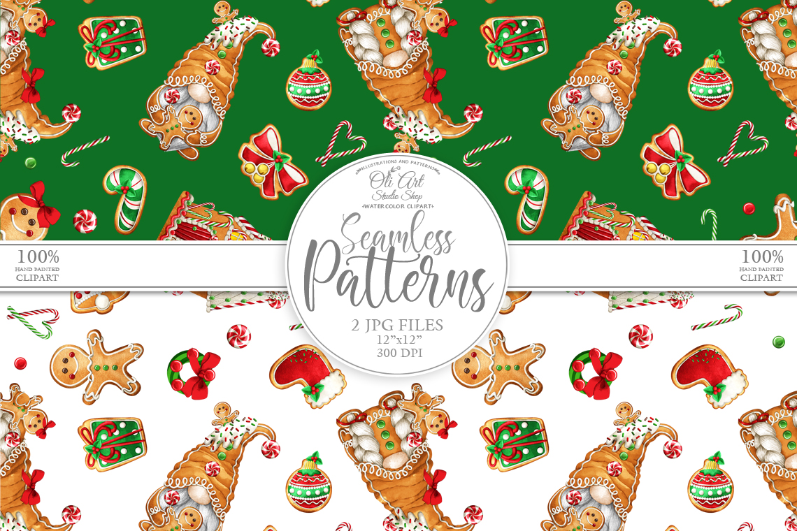 Seamless patterns. Сhristmas gingerbread gnomes & Gingerbread Man ...