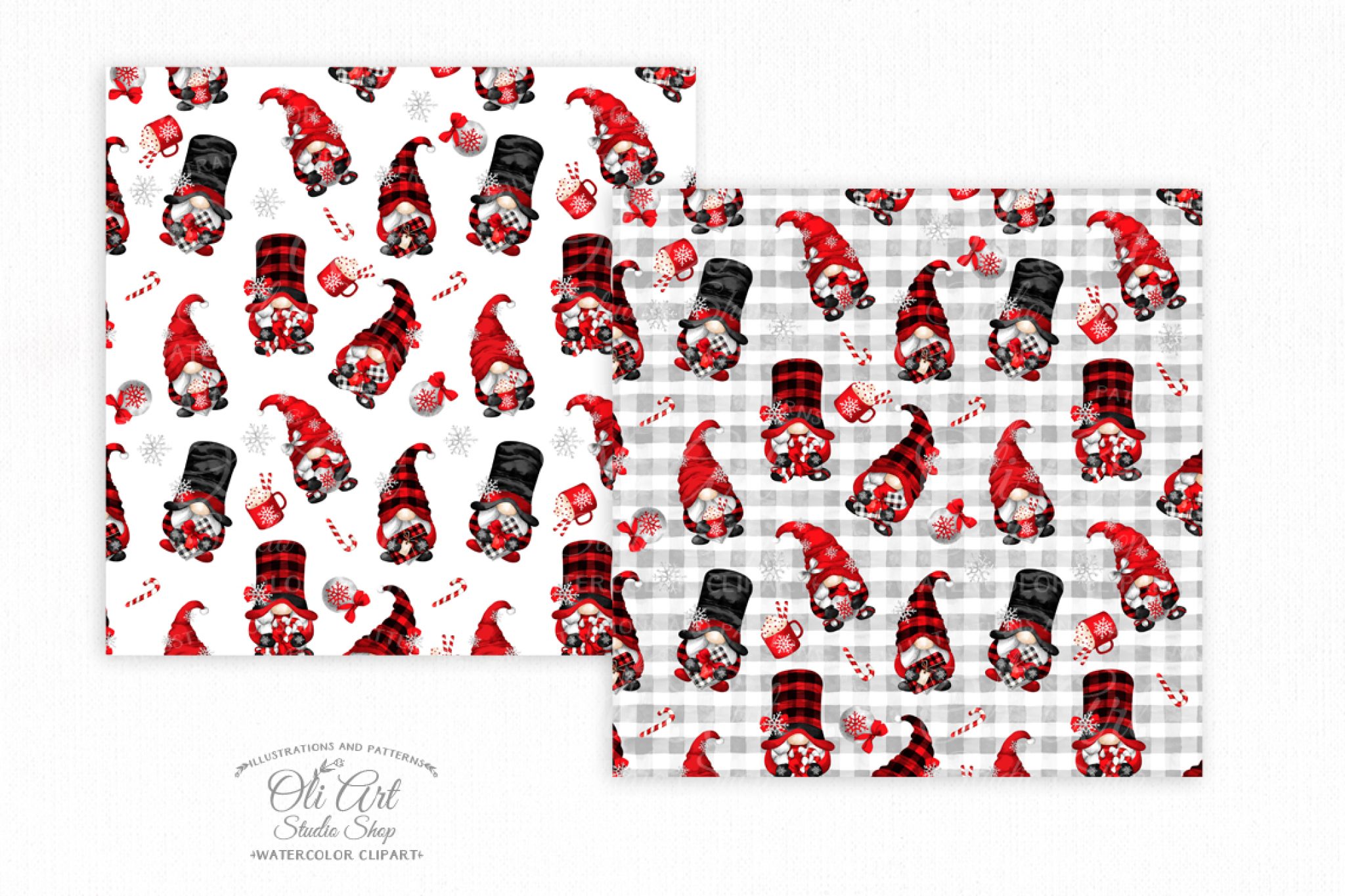 Seamless patterns. Christmas gnomes. Happy holidays. Xmas clipart ...