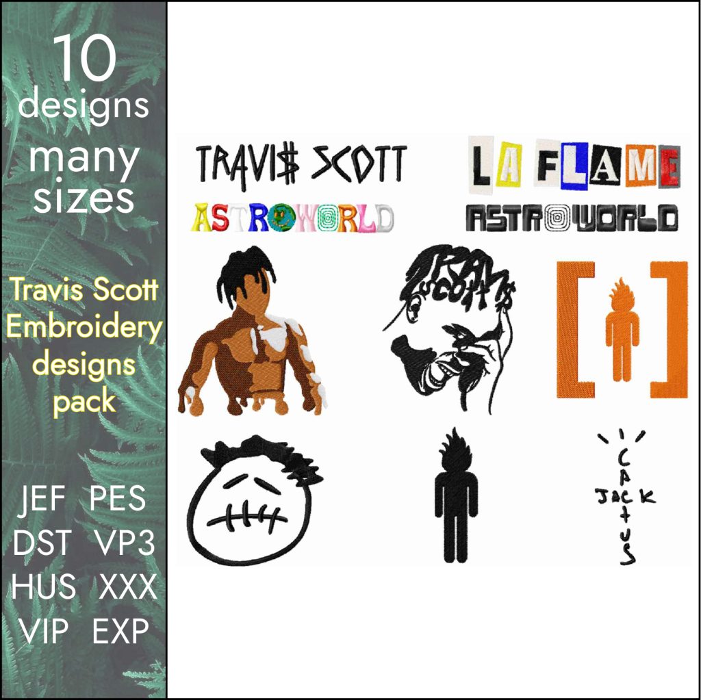 Travis Scott Embroidery Designs Pack astroworld file, 10 designs ...