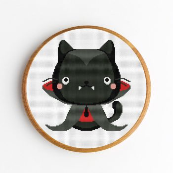 Vampire Cat Cross Stitch Pattern PDF Gift Halloween Decor 1