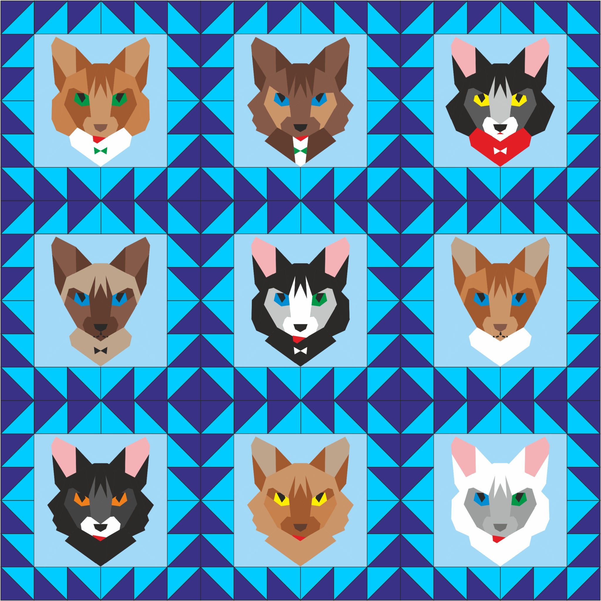 8in Cat Quilt Block PDF Pattern (4 versions) Paper Piecing