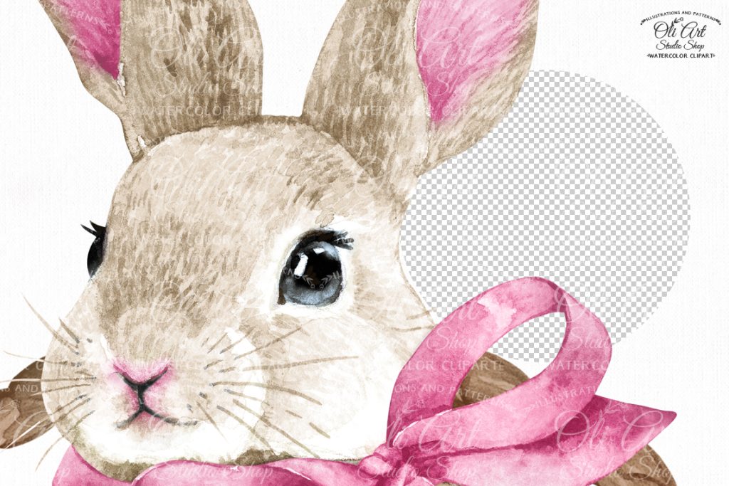 Watercolor easter cute bunny clipart, PNG, pink easter eggs - Crealandia