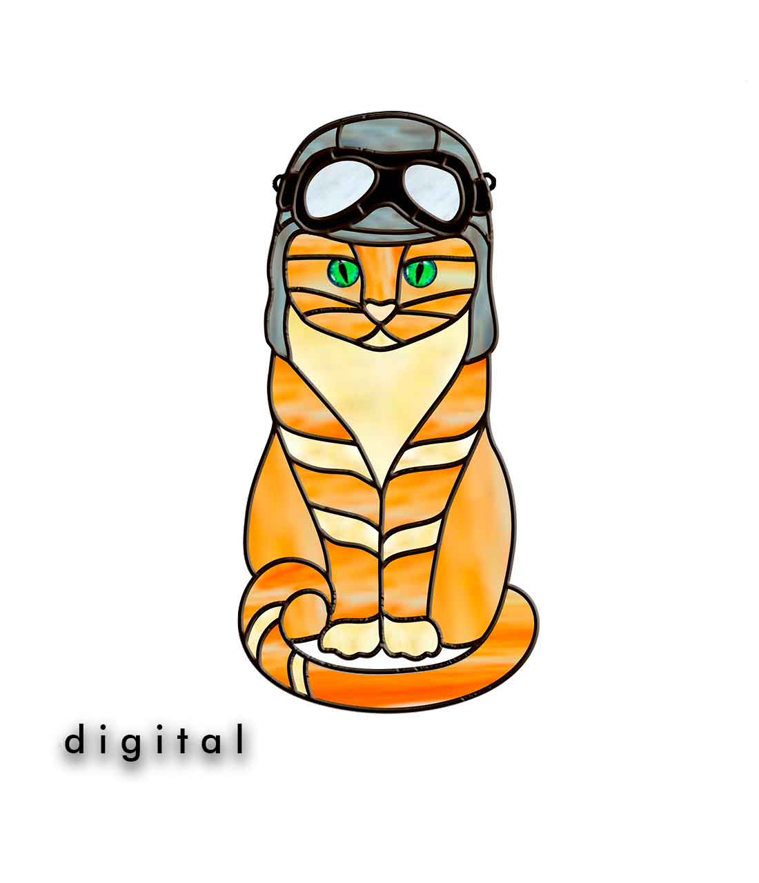 Cat Aviator stained Glass Pattern, Cat in the Hat - Crealandia