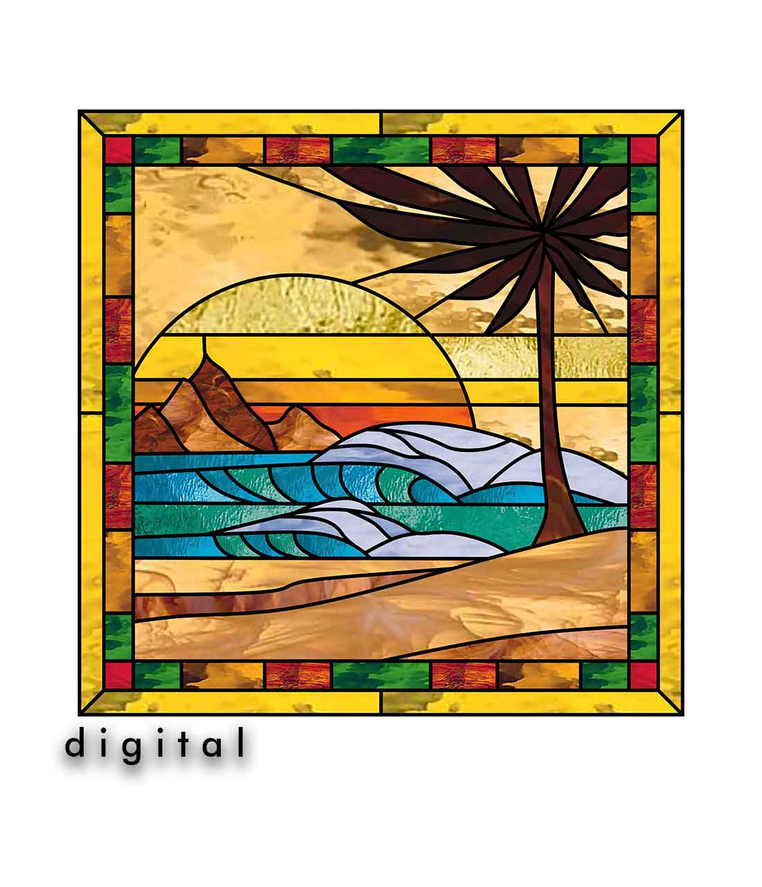 Ocean Stained Glass Design Pattern Summer Solstice” Beach Scene