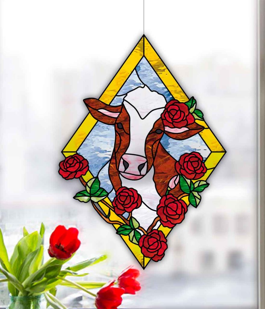 Stained Glass Cow Pattern, Rustic Home Decor Farm - Crealandia
