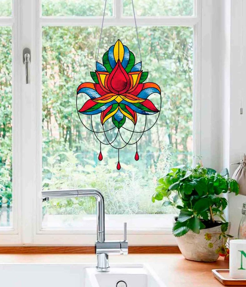 Indian Lotus Stained Glass Pattern - Crealandia