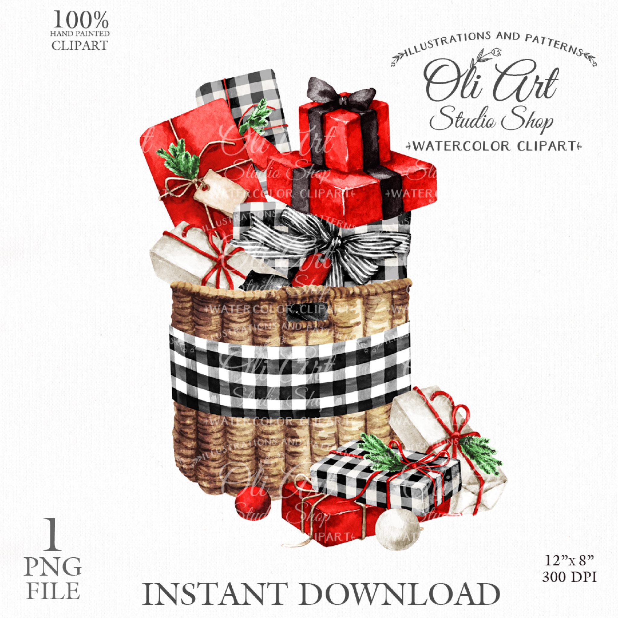 Merry Christmas Gift Box Clip Art. Holiday, Hand Drawn Graphics ...