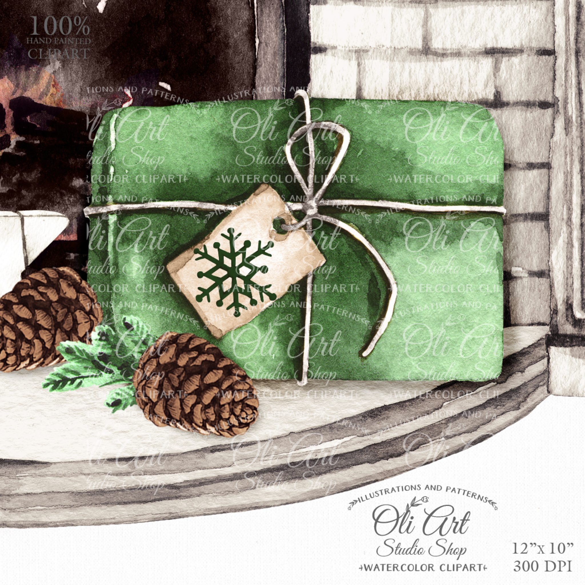 Merry Christmas Fireplace Clip Art. Joy Digital Clipart Hand Drawn ...