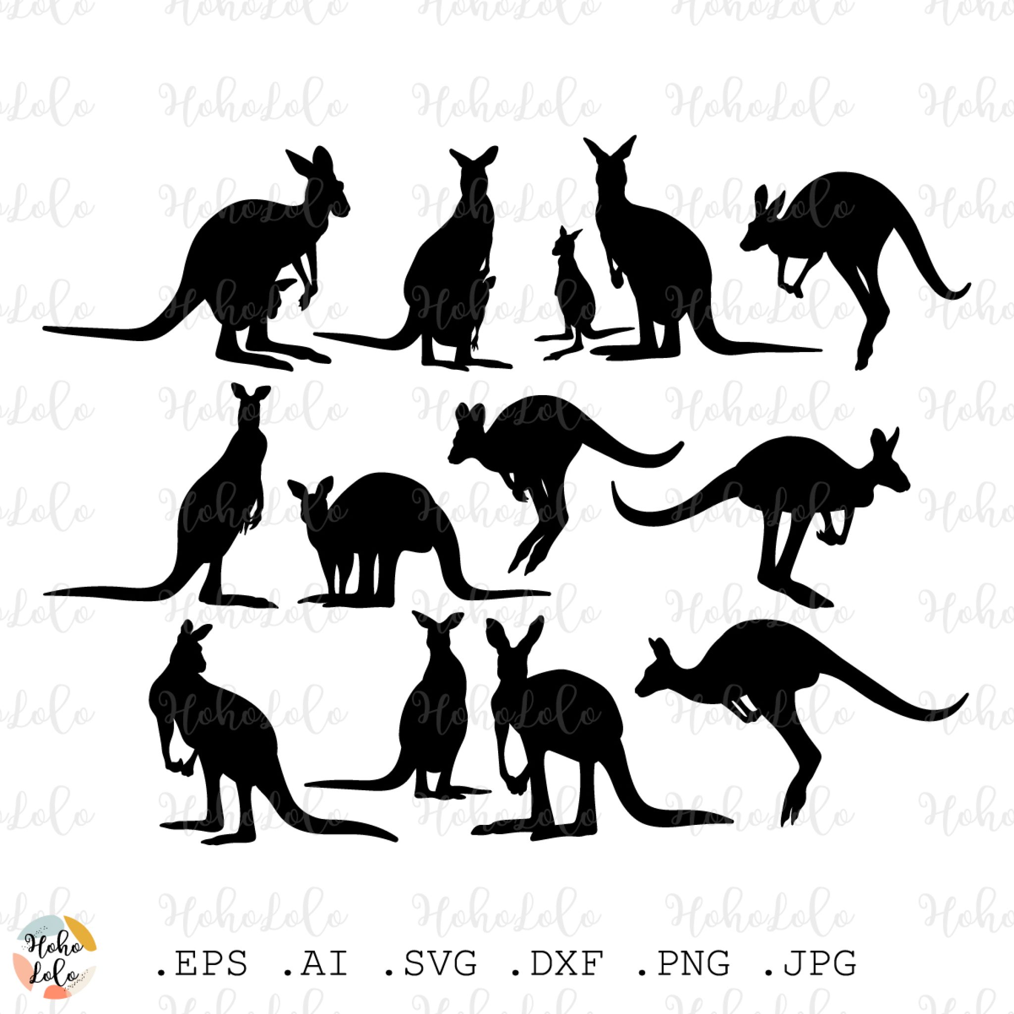 Kangaroo Svg Cutting files Silhouette Stencil Template Dxf