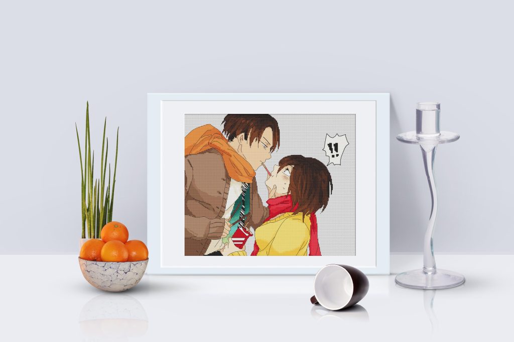 Anime cross stitch pattern Attack on Titan Levi and Mikasa - Crealandia