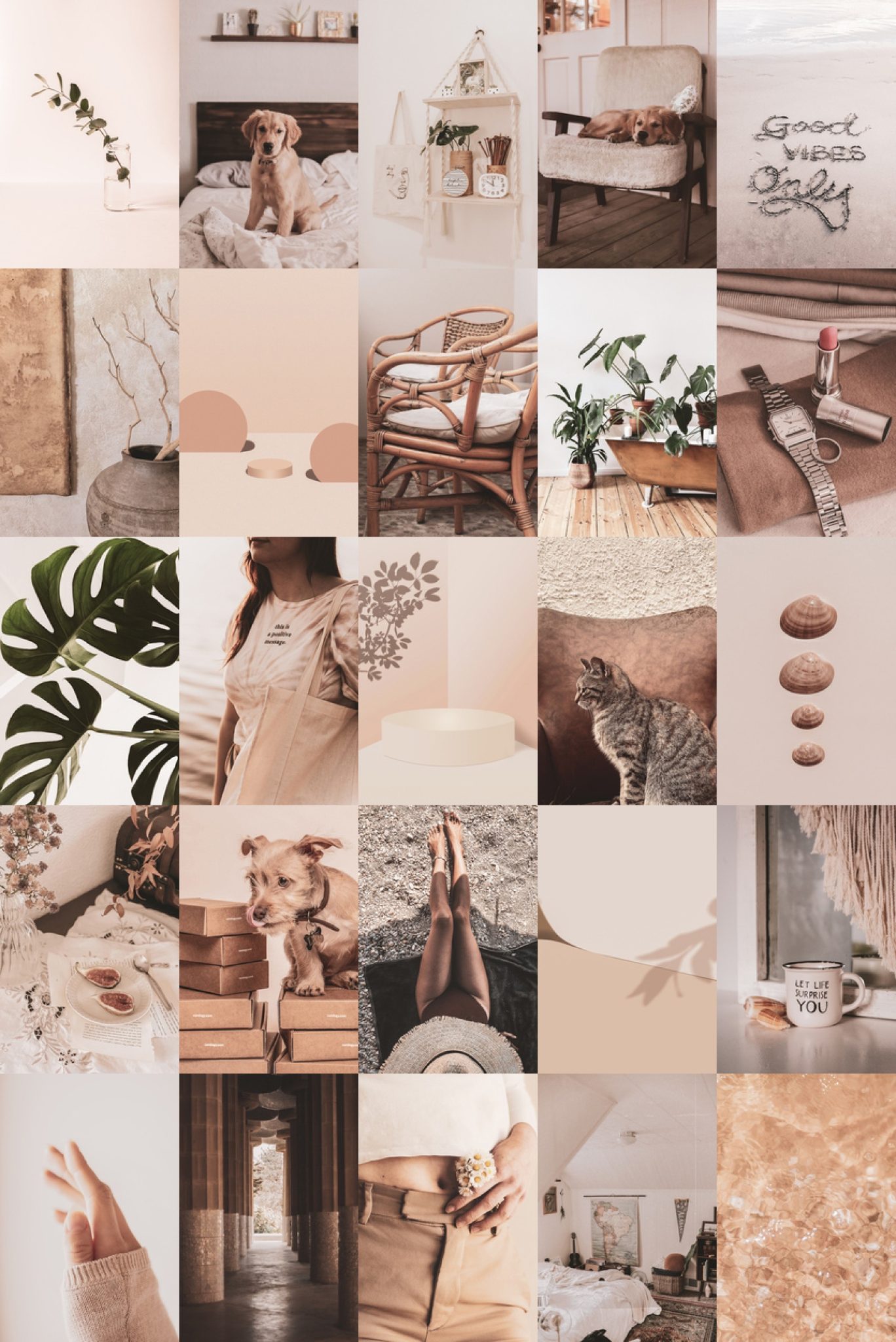 100 PCS Beige neutral aesthetic wall collage kit download