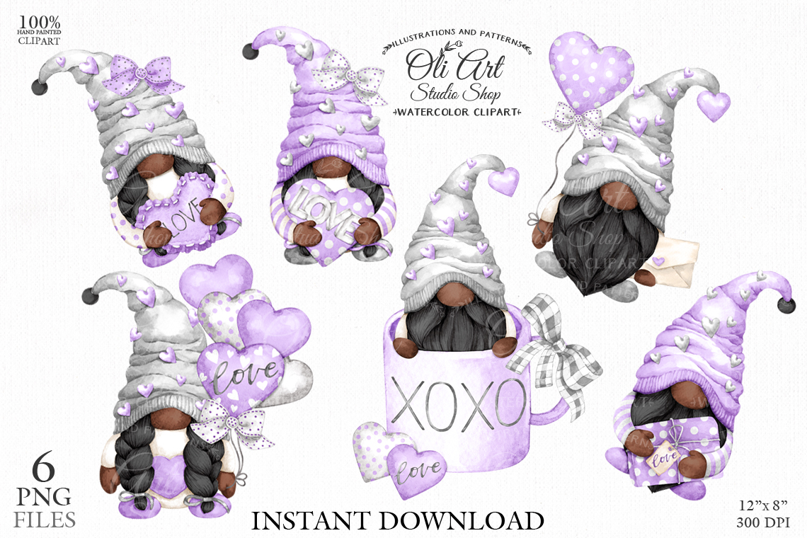 Watercolor Valentine’s Gnomes PNG clipart, love clipart - Crealandia